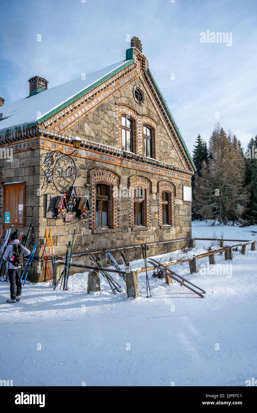 Historical tourist hut on sunny winter Stock Photo - Alamy