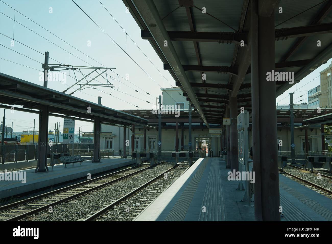Empty Platform at the train station in the port of Piraeus Greecein ...