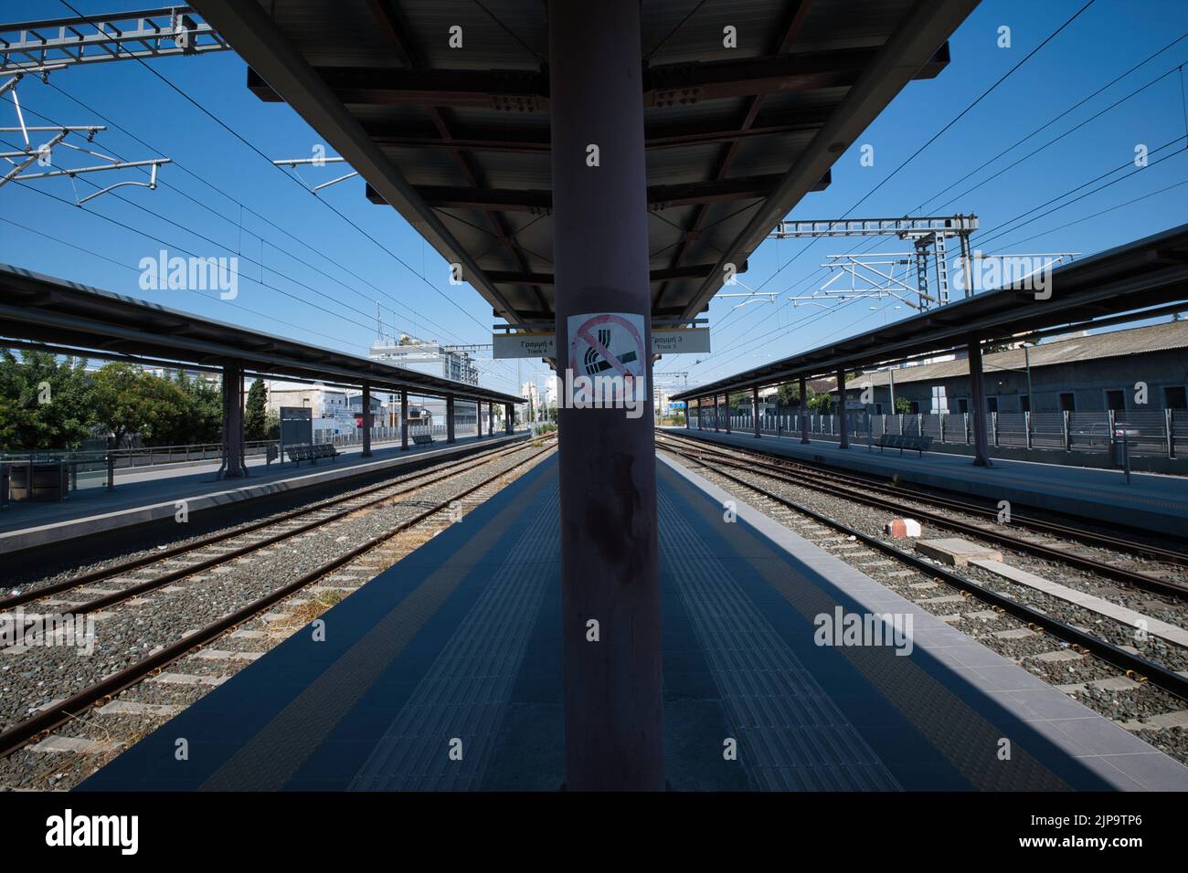 Empty Platform at the train station in the port of Piraeus Greecein ...