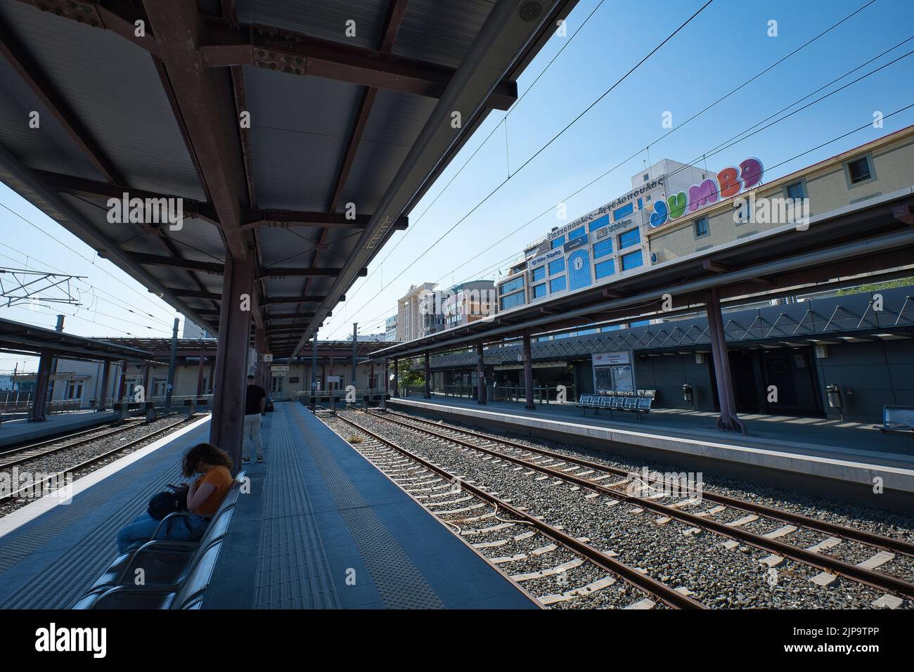 Platform at the train station in the port of Piraeus Greece Stock Photo ...
