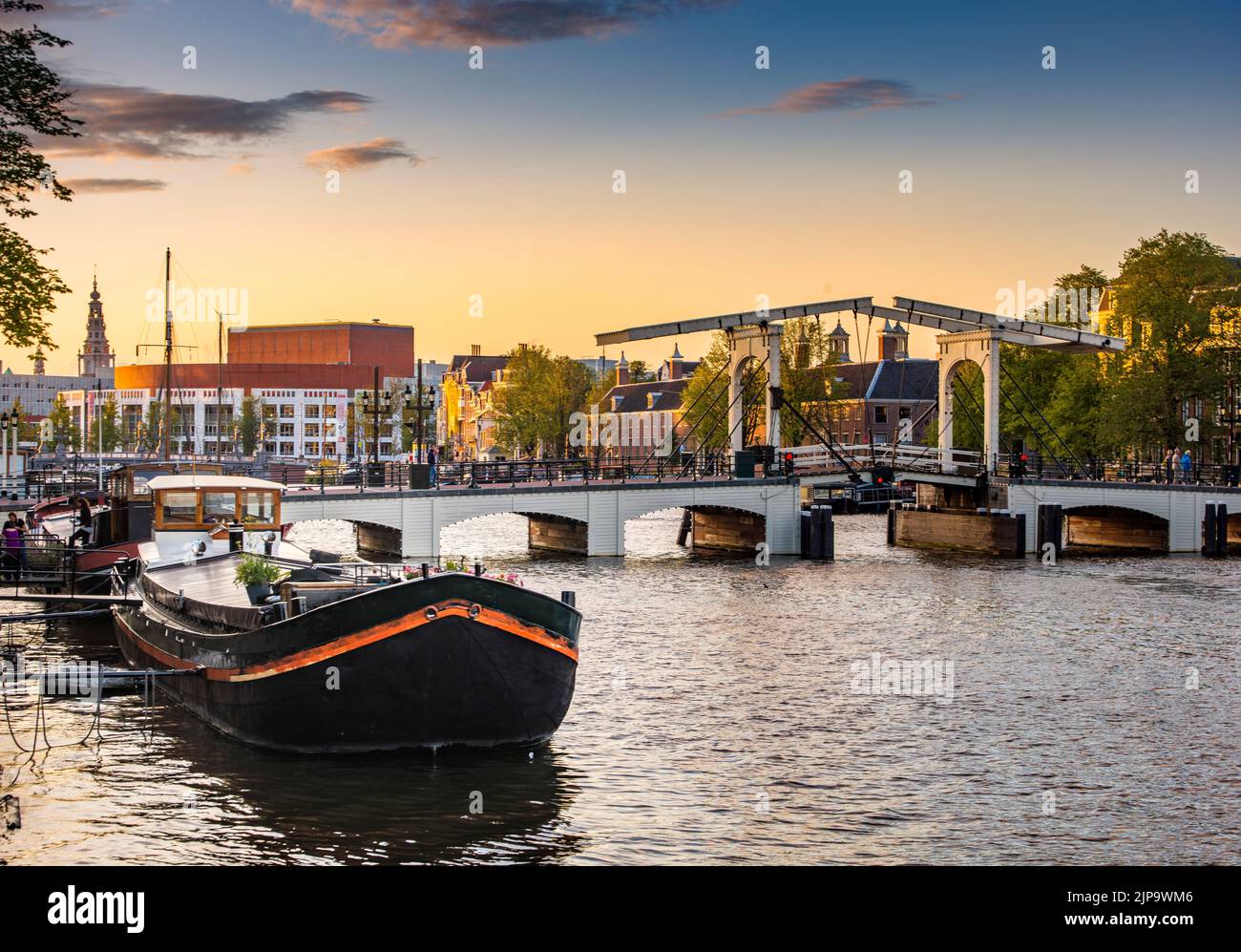 Magere Brug illuminated at night, Amsterdam Holland, Netherlands Europe ...