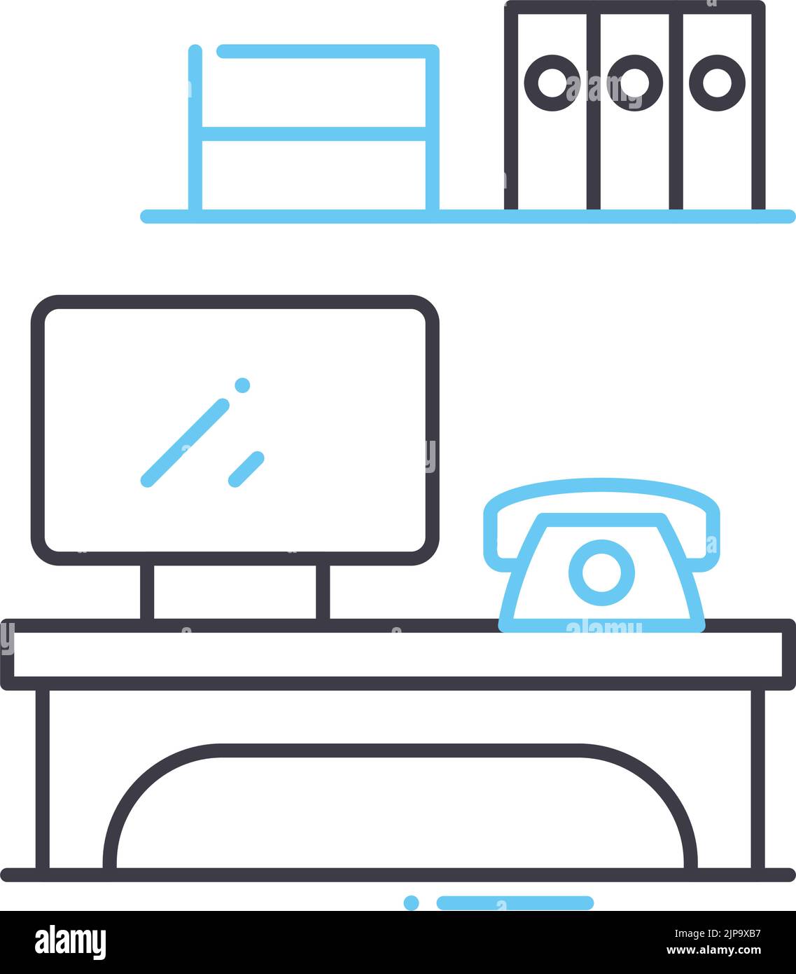office desk work line icon, outline symbol, vector illustration ...