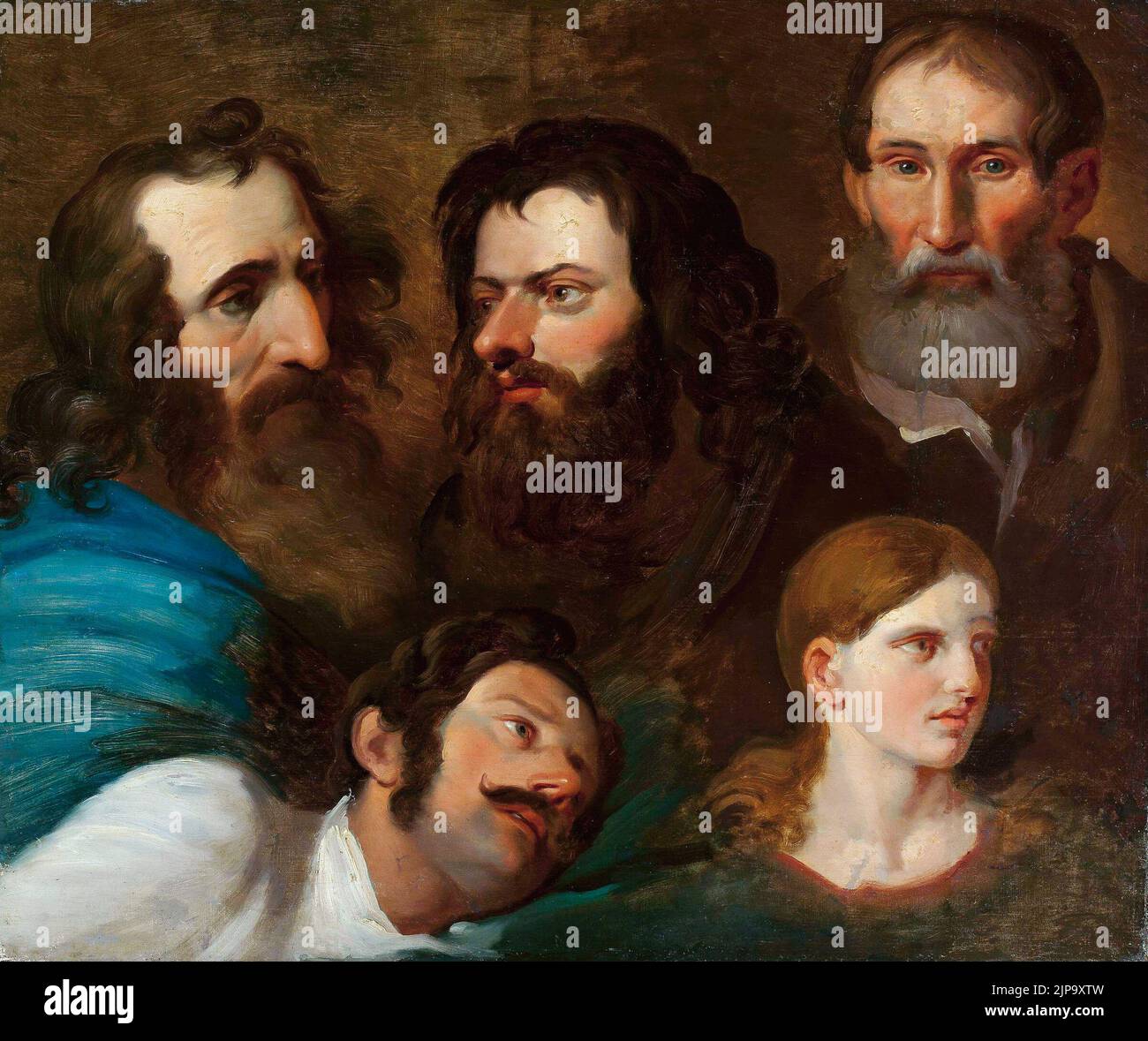 Study of five heads, Painting by Franciszek Ksawery Lampi Stock Photo ...