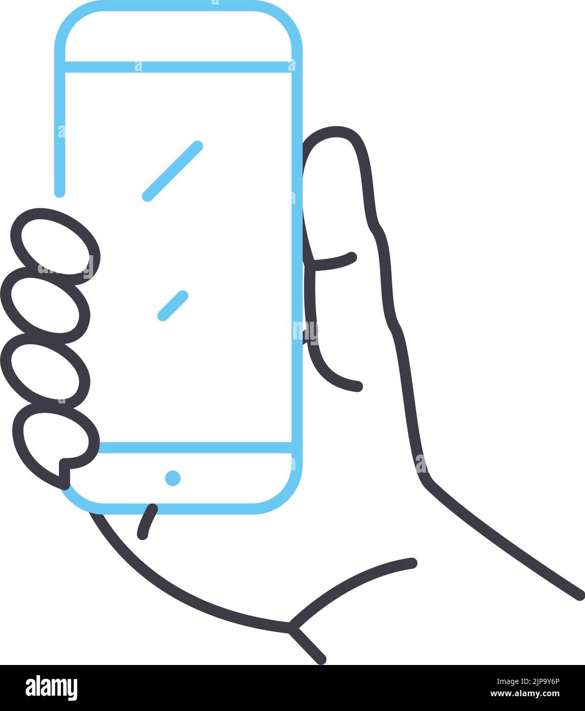hand with phone line icon, outline symbol, vector illustration, concept ...