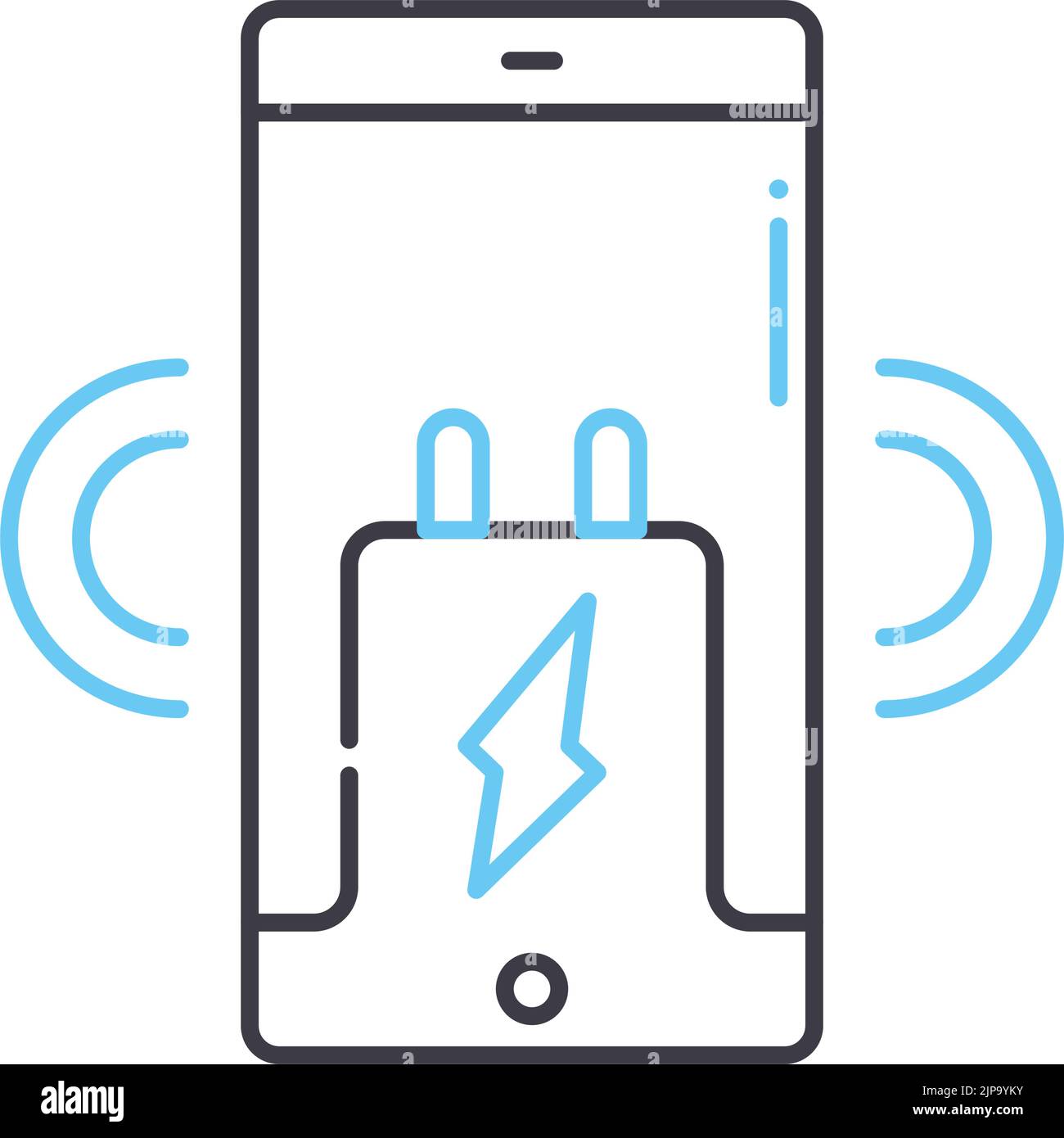 wireless charging line icon, outline symbol, vector illustration ...