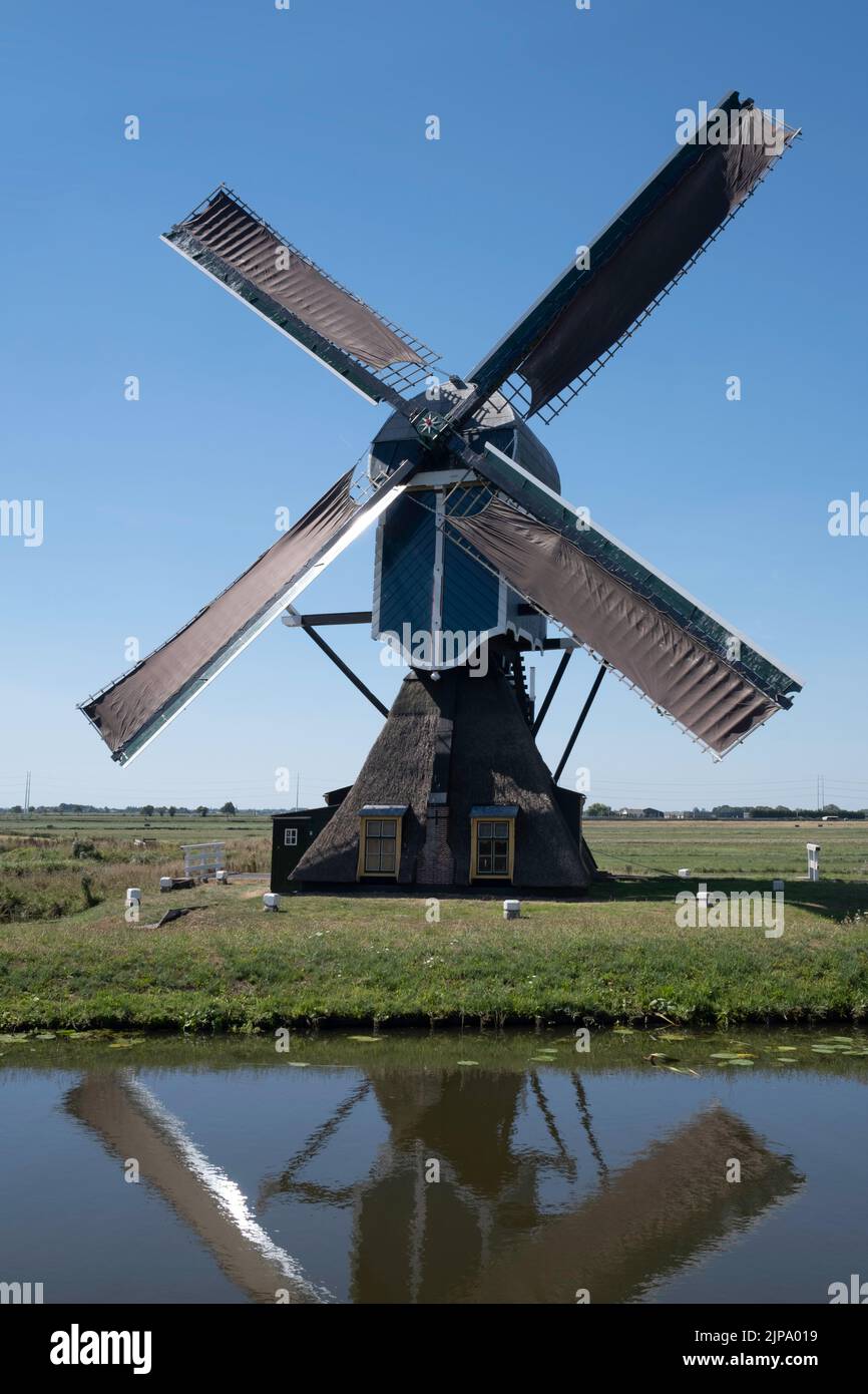 Polder mill 'De Blauwe Wip' in Hazerswoude-Dorp in South Holland, built ...