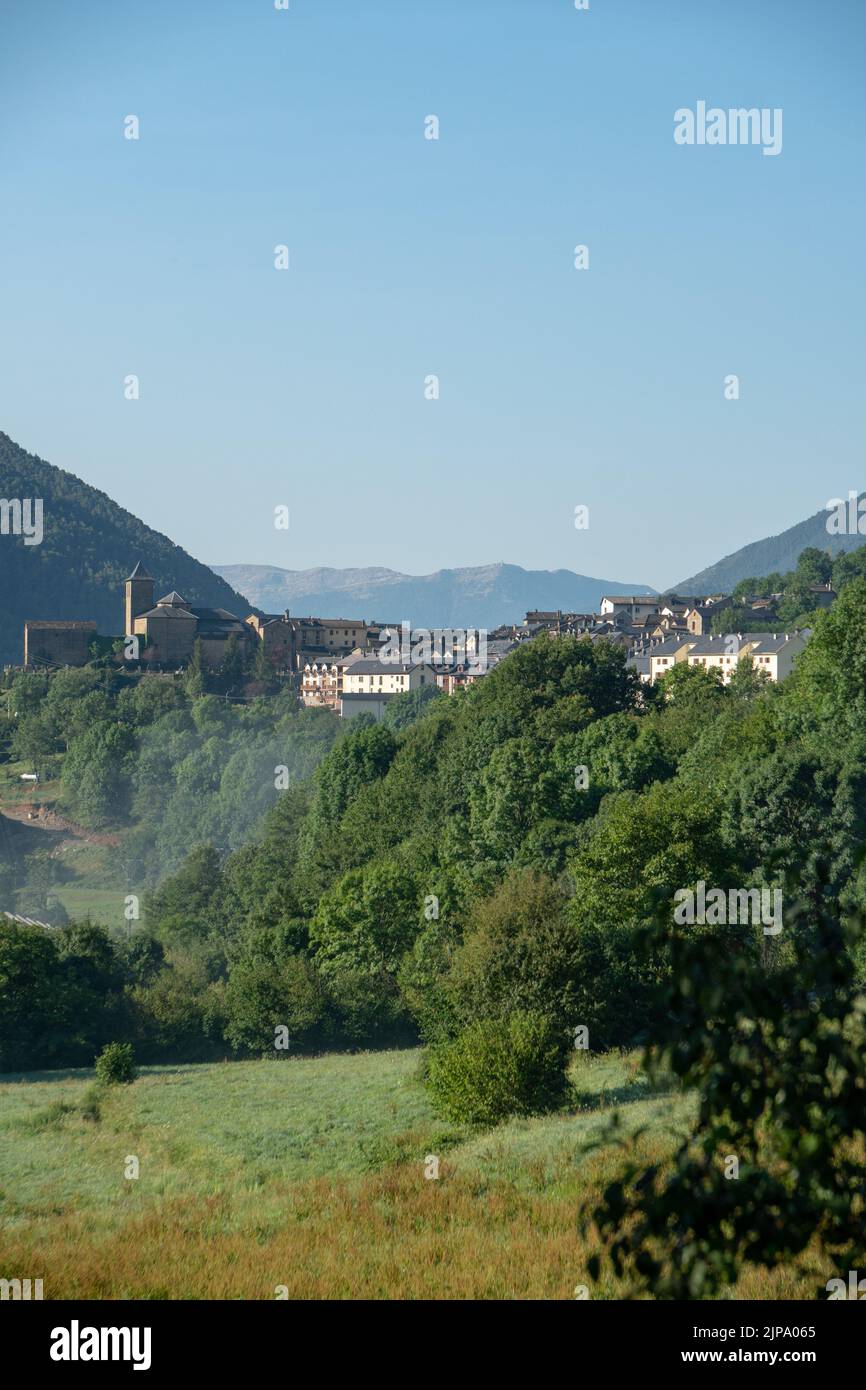 beautifull nature landscape of a mountain village with green trees ...