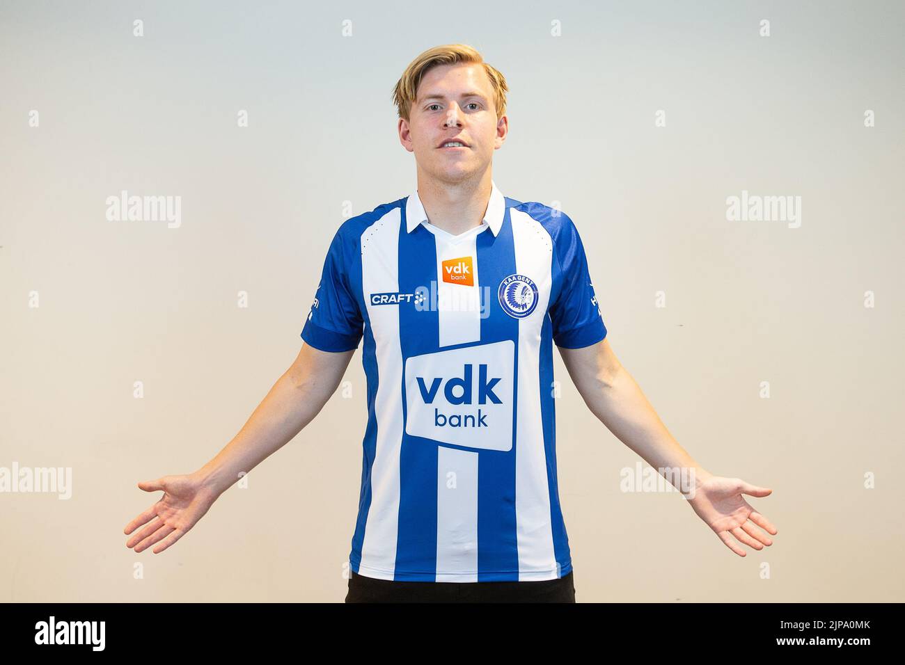 Gent's Jens Petter Hauge poses for the photographer at a press ...