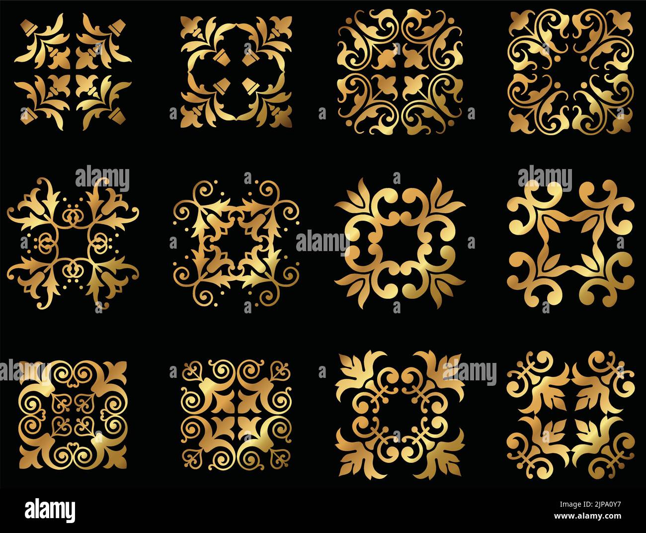 A set of vintage vector gold floral decorative icons Stock Vector Image ...