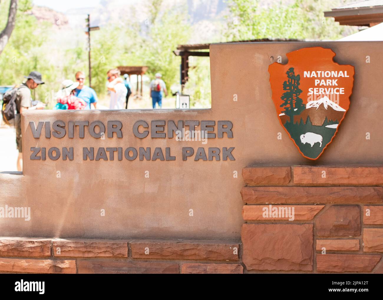 Visitor Center sign at Zion National Park, Utah Stock Photo - Alamy