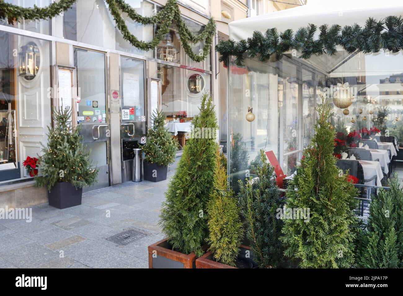 Urban floristic decoration in public space made of ivy and other plants ...