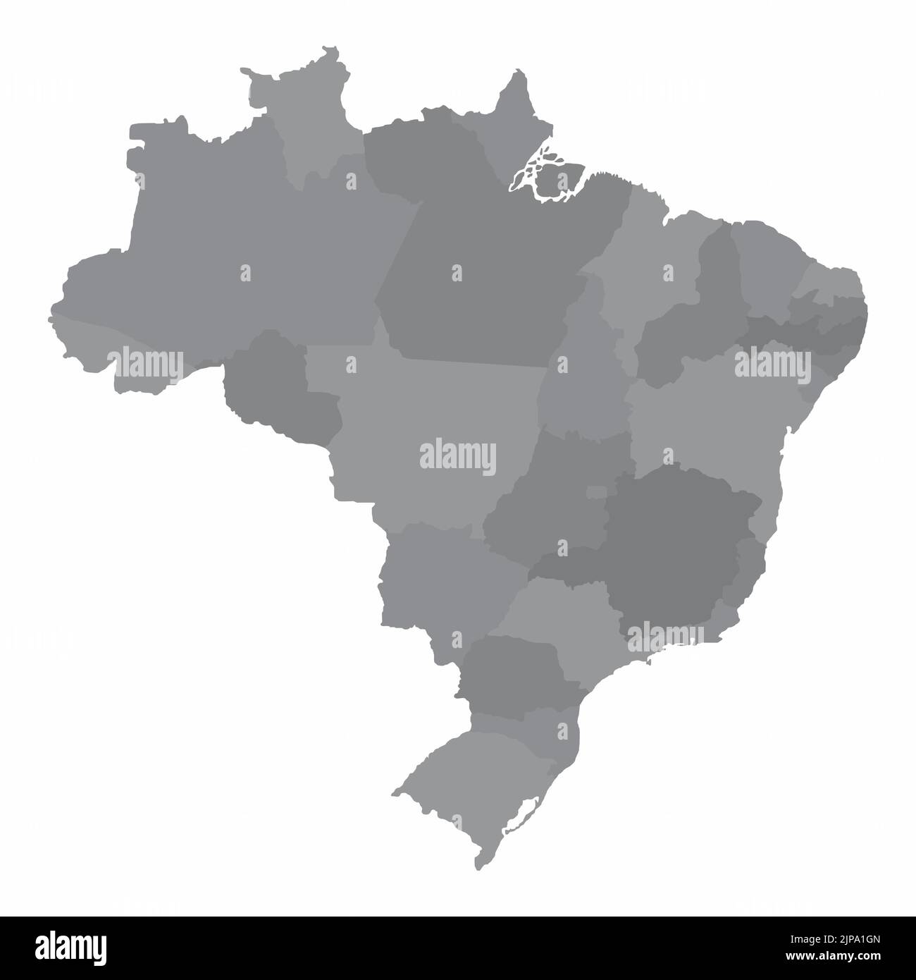 Brazil administrative map divided in states. Isolated map on white ...