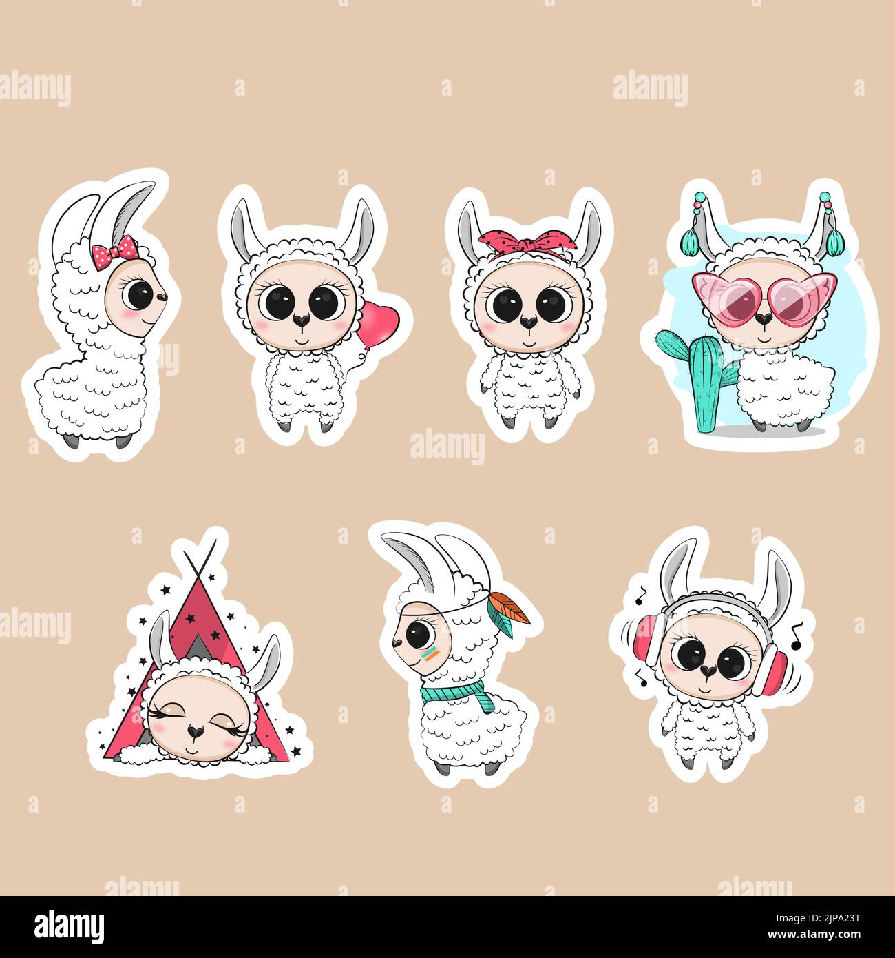 Cute llamas sticker pack. Vector illustration Stock Vector Image & Art ...