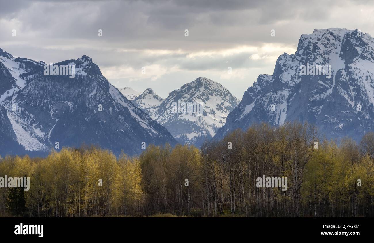 Snow Covered Mountains in American Landscape. Grand Teton National Park ...