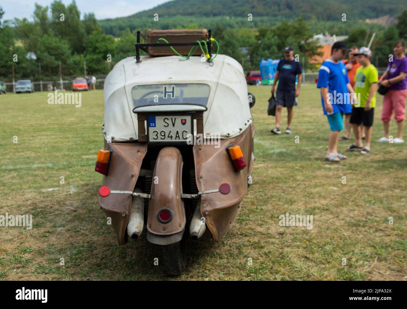 Rear View of Original Classic Brown Three Wheeled Leather Cloth Velorex ...