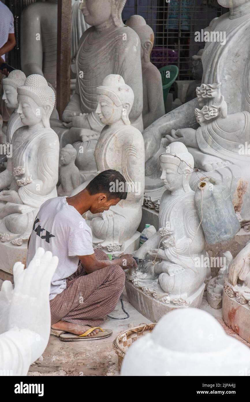 Stonemason working in Mandalay Myanmar Burma Southeast Asia Stock Photo ...