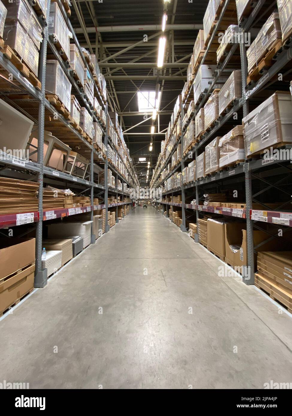 The interior of IKEA Casablanca furniture and goods warehouse area for ...