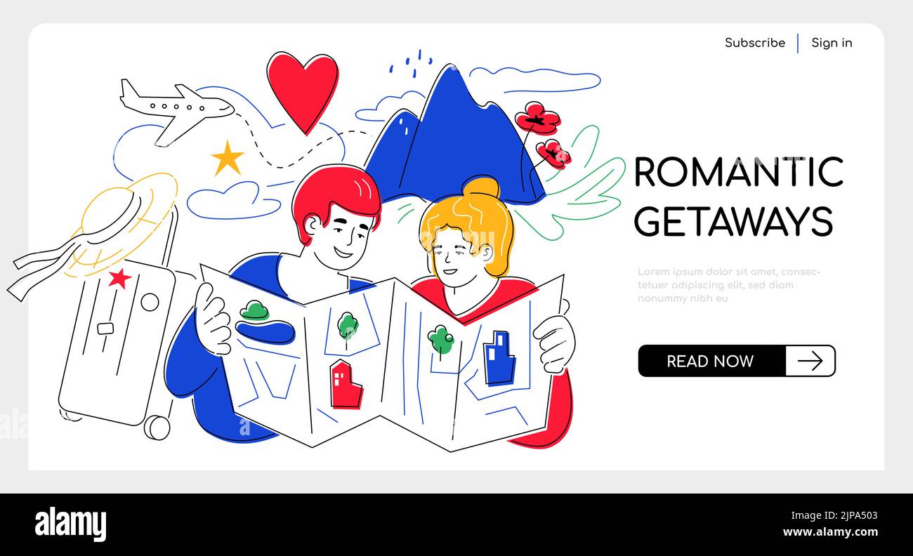 Romantic getaways and tourism - flat design style web banner Stock ...