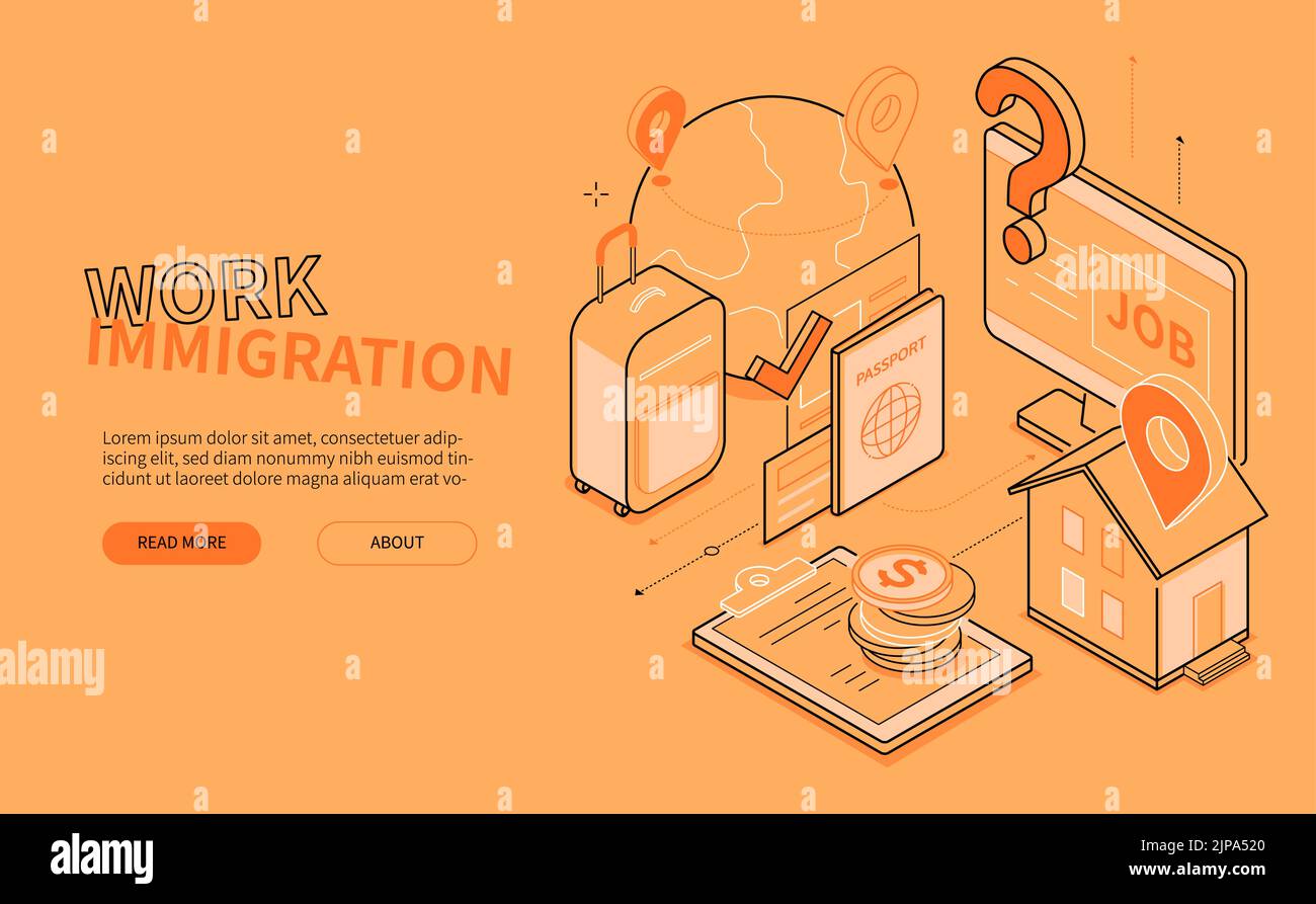 Work immigration - line design style isometric web banner Stock Vector ...
