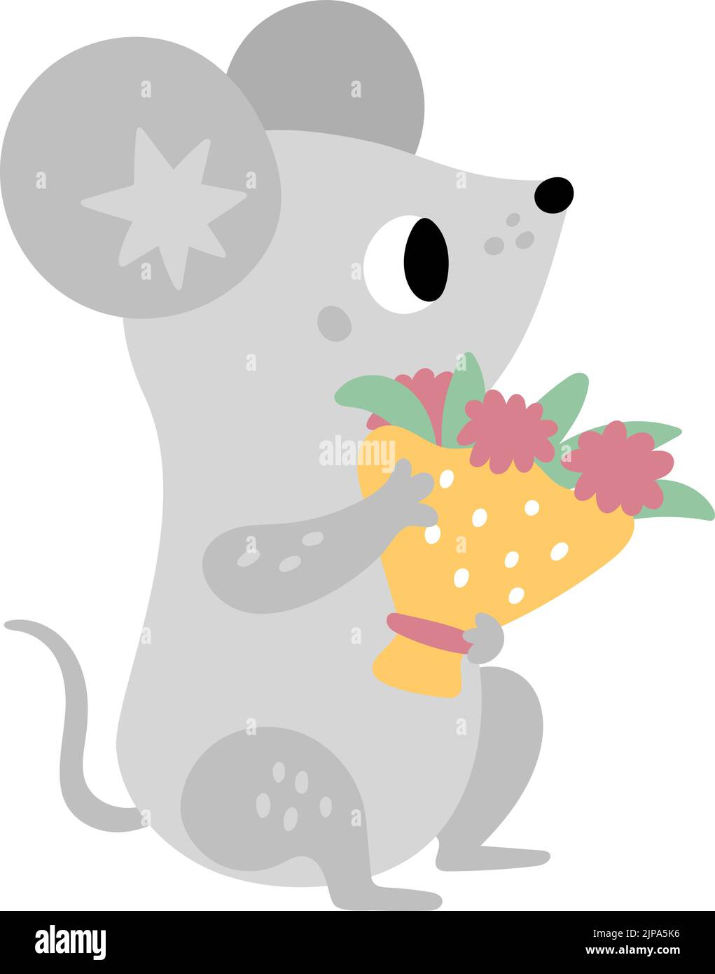 Cute mouse with flower bouquet. Romantic baby animal Stock Vector Image ...