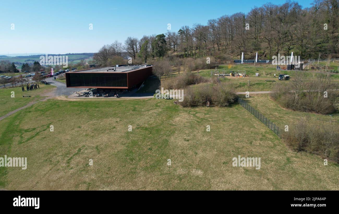 Aerial view from Celtic World at the Faith Mountain at Glauberg ...