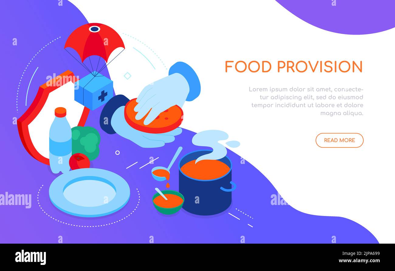 Food provision and charity - modern colorful isometric web banner Stock ...