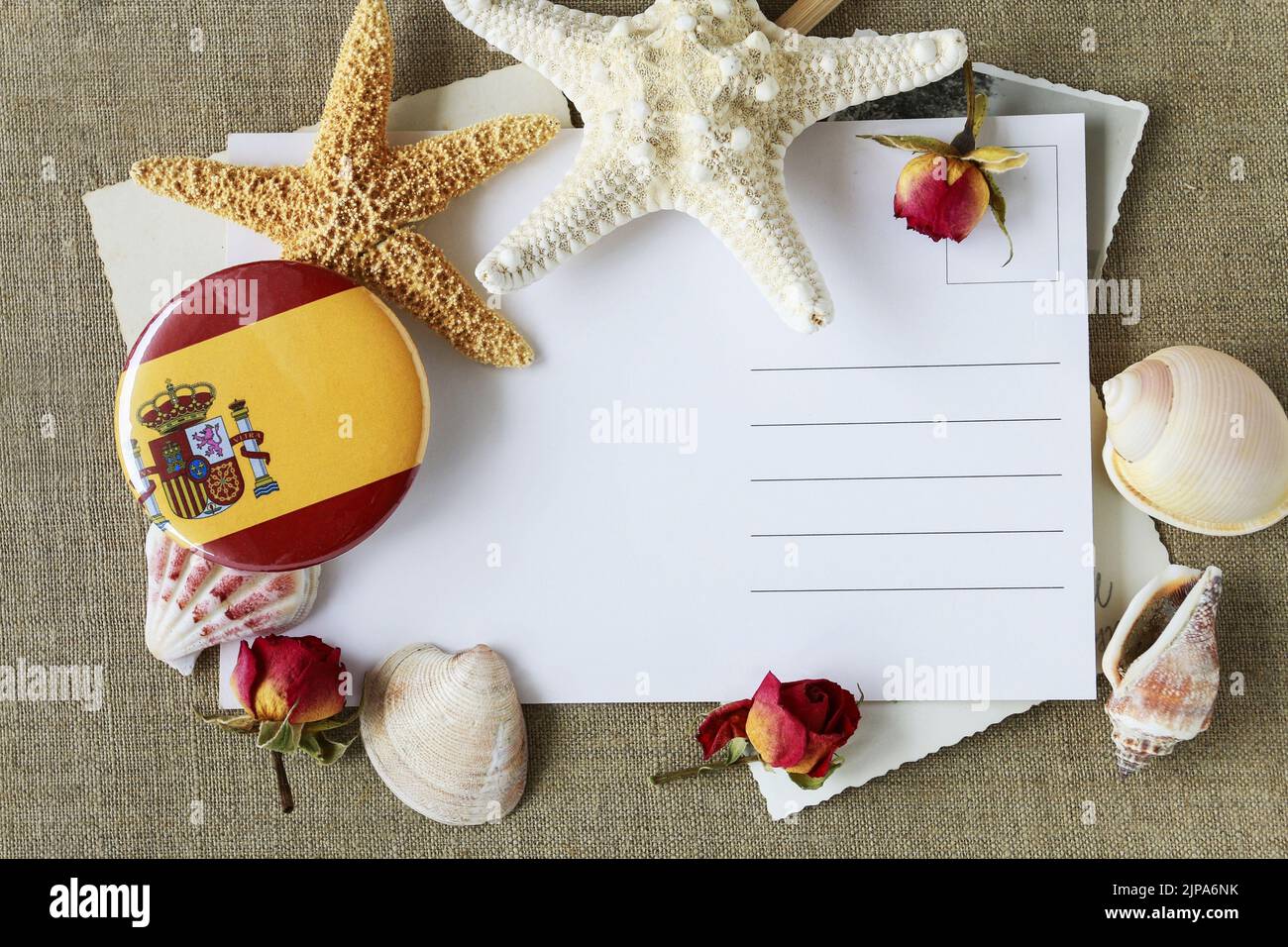 Postcard from holidays by the sea in Spain. Vacation wishes. Graphic ...