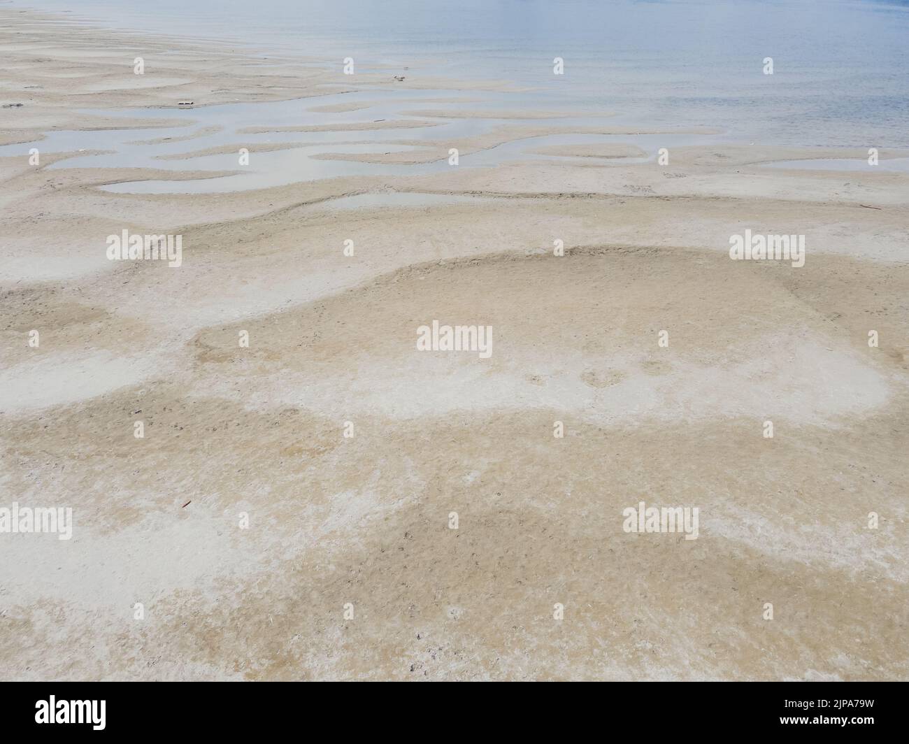 The sandy bank of the Danube River near the city of Novi Sad, details ...