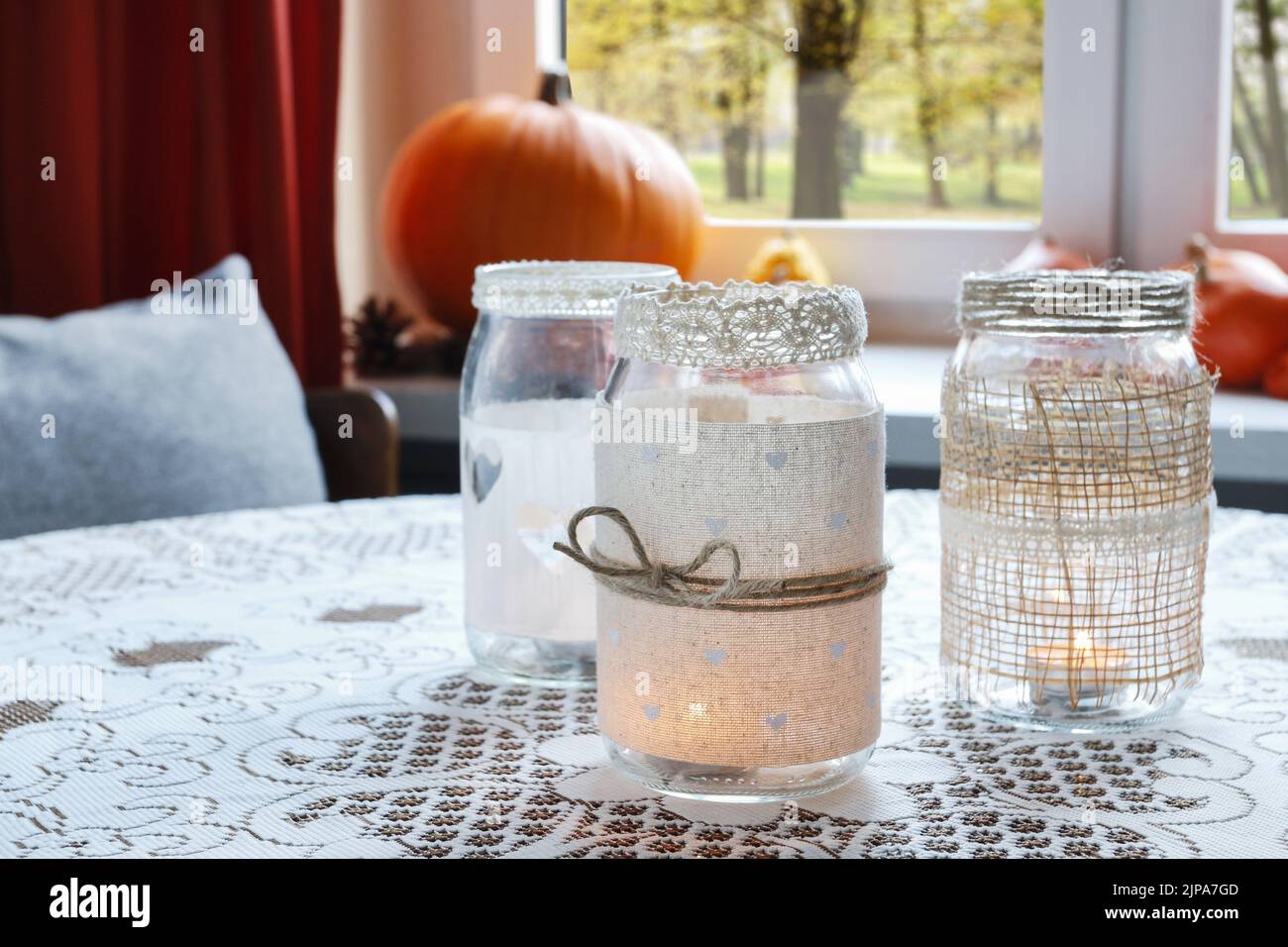 How to transform plain glass jar into a romantic candle holder. Step by ...