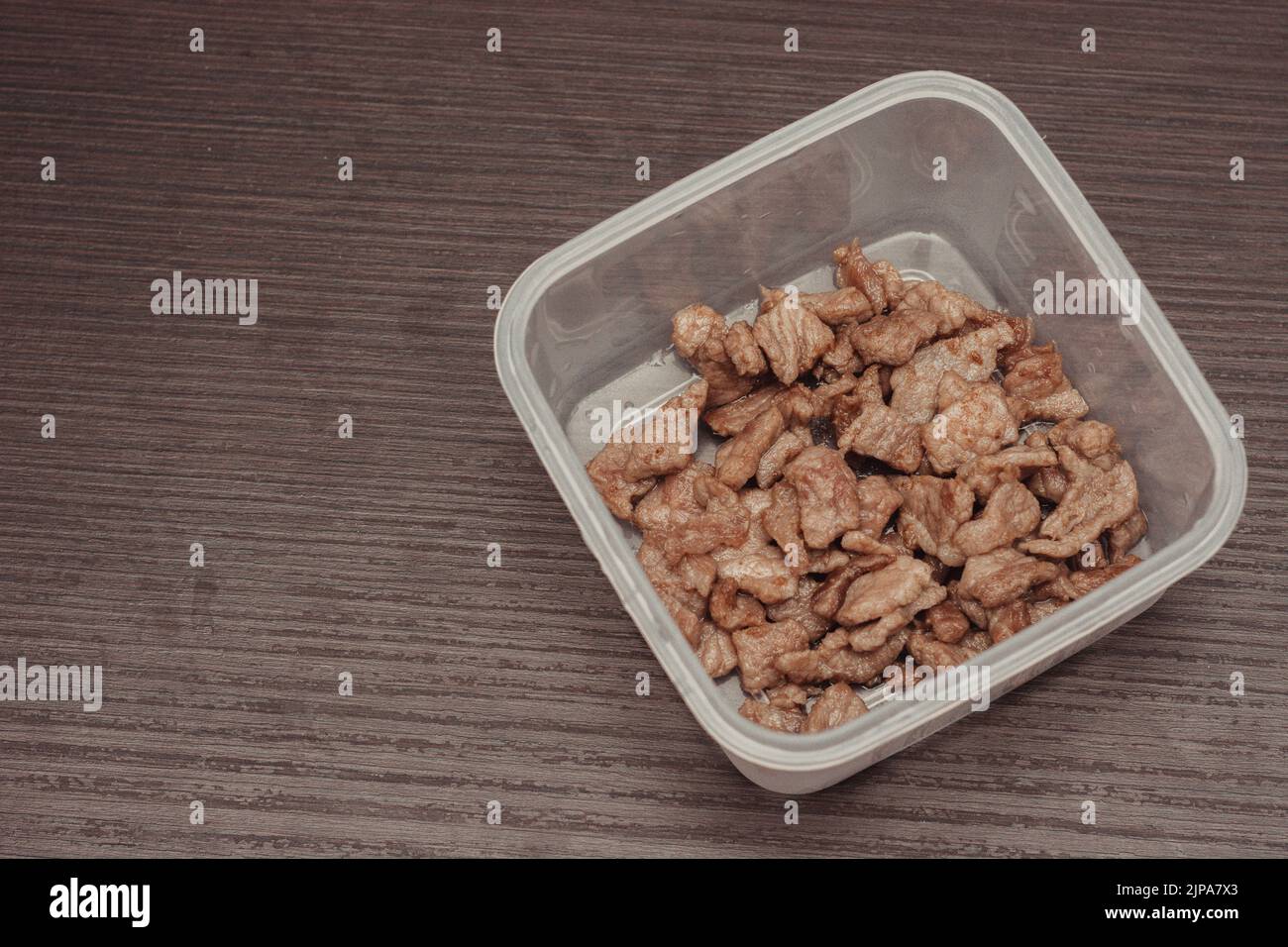 meat in pieces baked in small portion. Diet for high performance ...