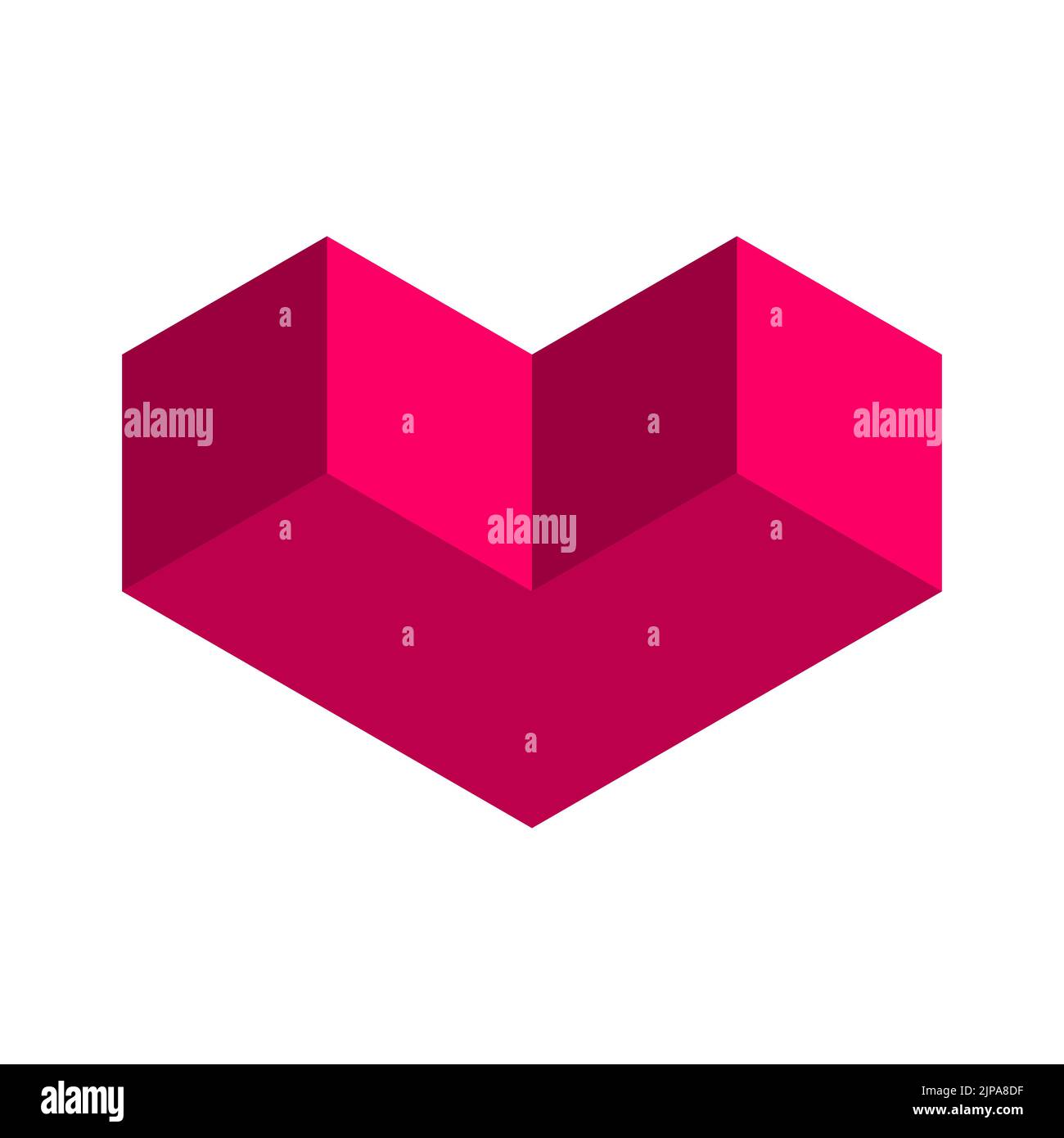 Geometric heart made of cubes. Pink red 3D heart shape. Love and ...