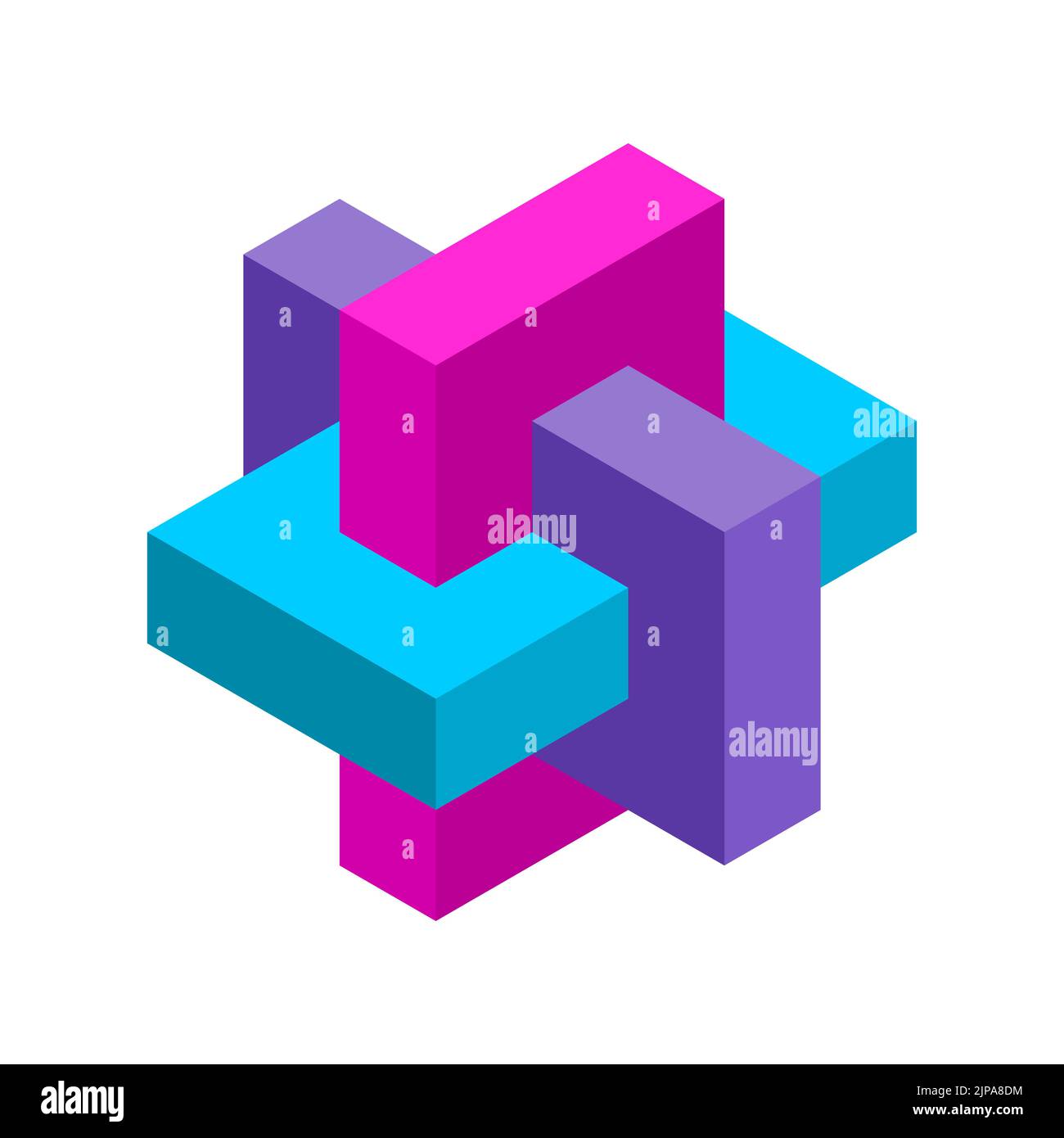 Colorful impossible 3D rectangles symbol. Three bricks make an penrose ...