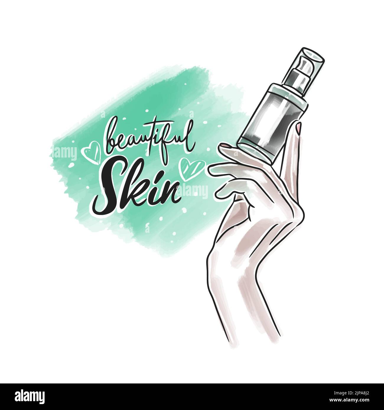 Beautiful skin, handwritten lettering, skin care cosmetics, hand ...
