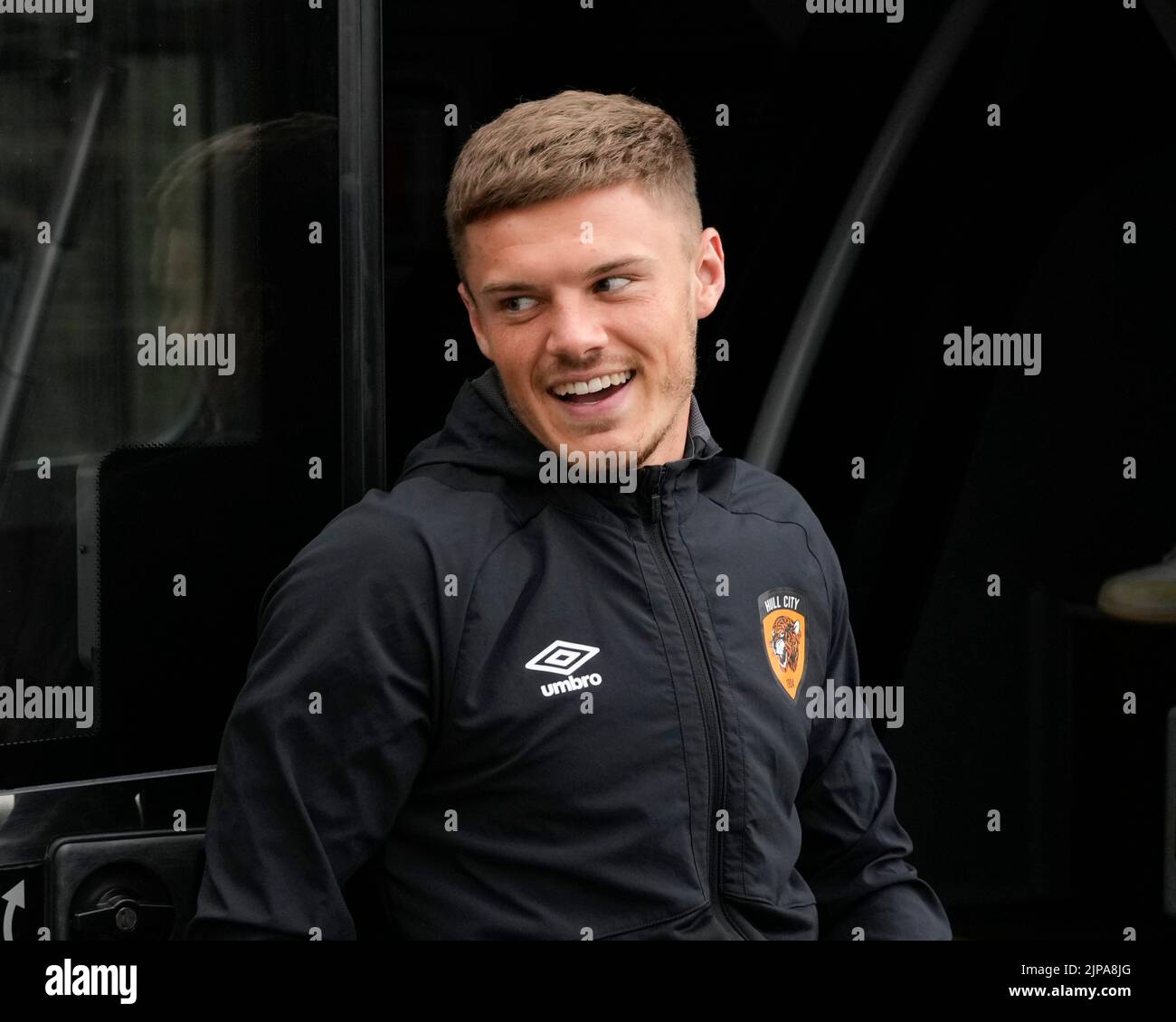 Regan Slater #27 of Hull City arrives at the stadium before the game ...