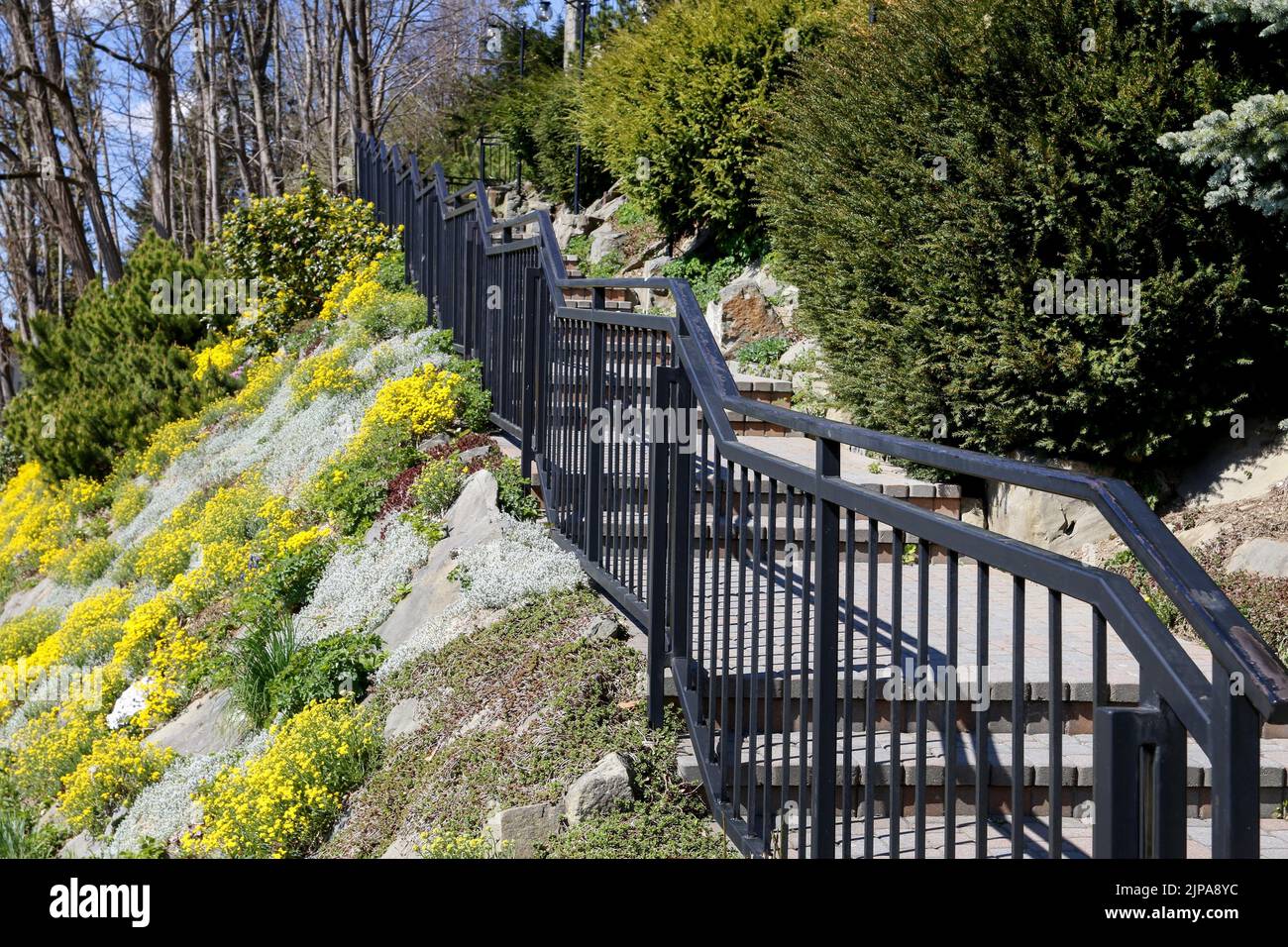 Beautiful rockery garden with viewing platform. Relax place Stock Photo ...