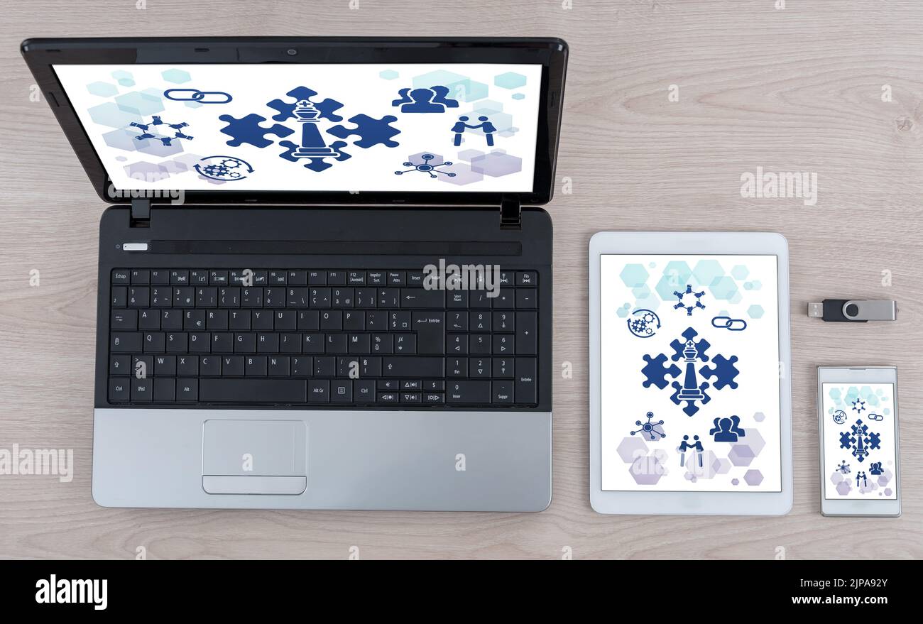 Strategic alliance concept shown on different information technology ...
