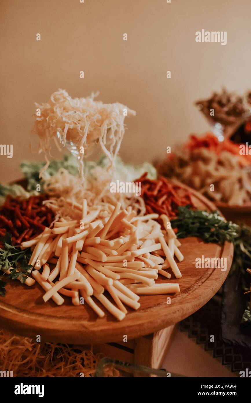Cheese table. Delicious kinds of cheese. Buffet with cheese board. food ...