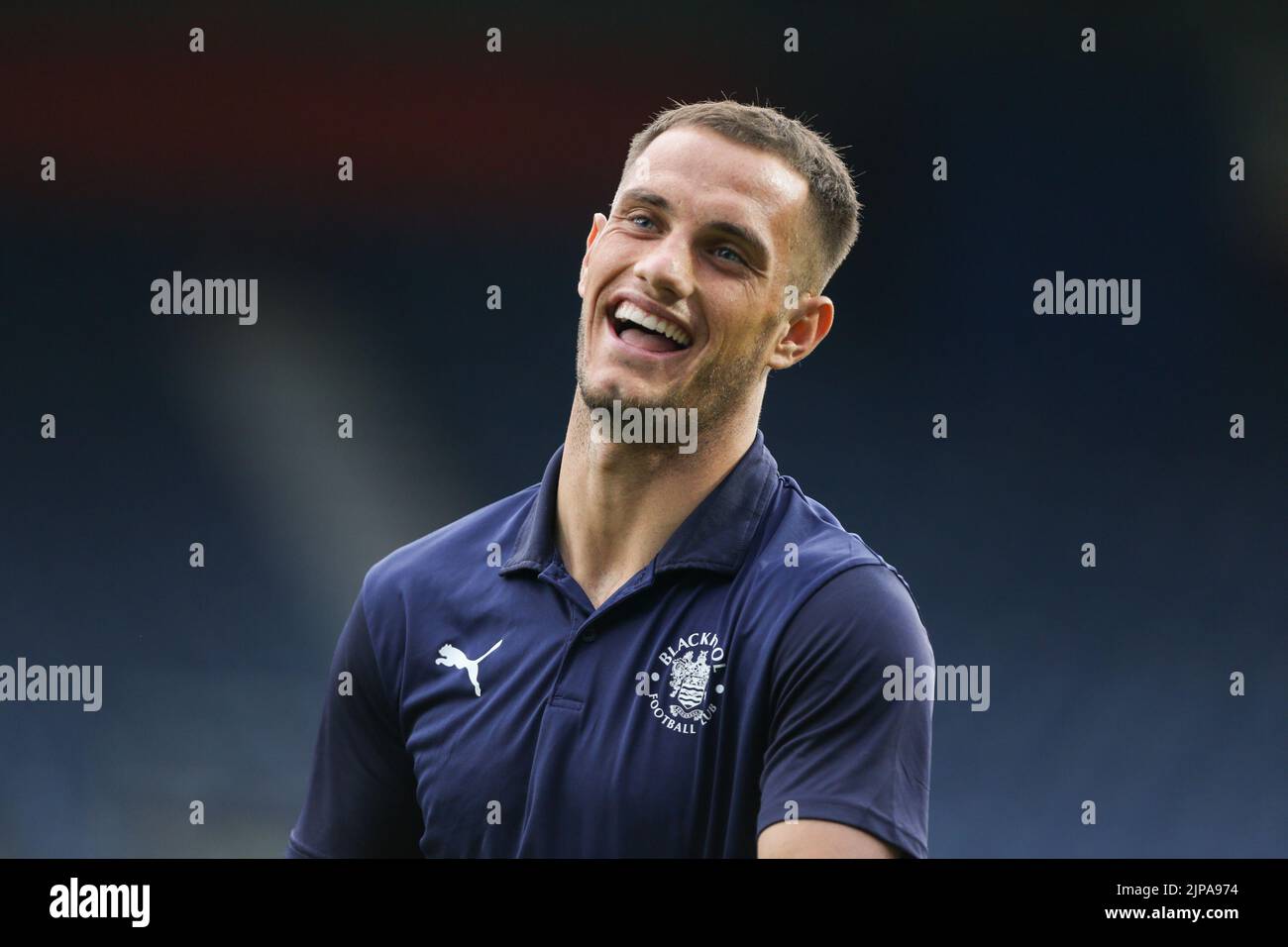 Jerry Yates #9 of Blackpool all smiles on arrival Stock Photo - Alamy