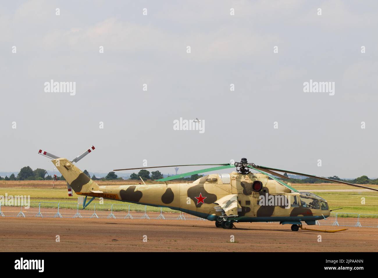 Russian Military Gunship Helicopter Parked At Airfield Stock Photo - Alamy
