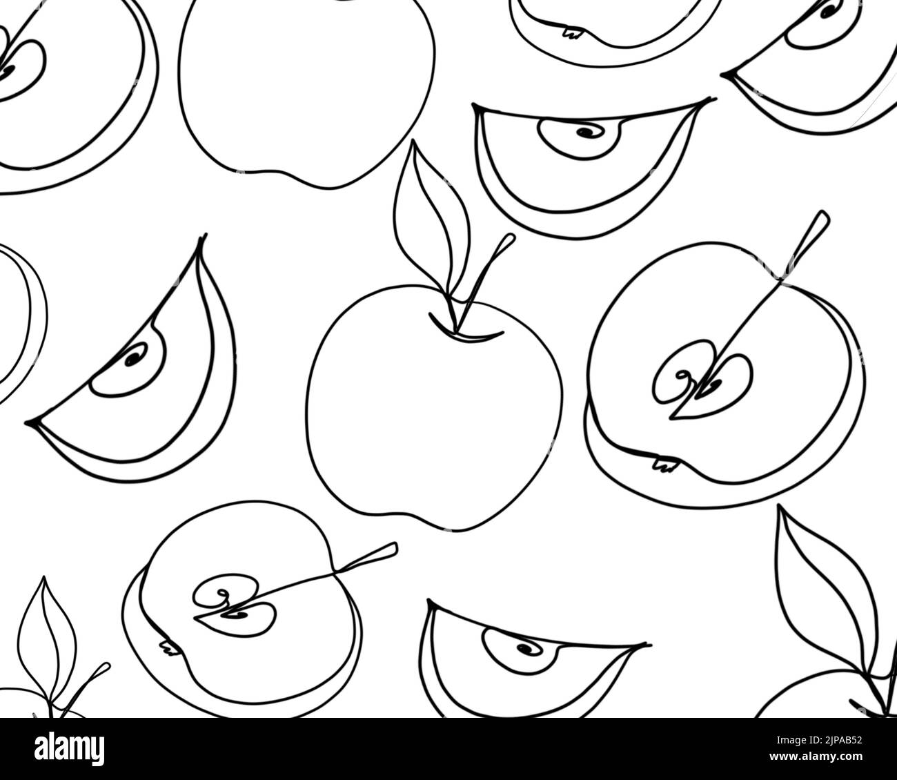 Seamless pattern apples .Apple continuous line drawing, Black and white ...