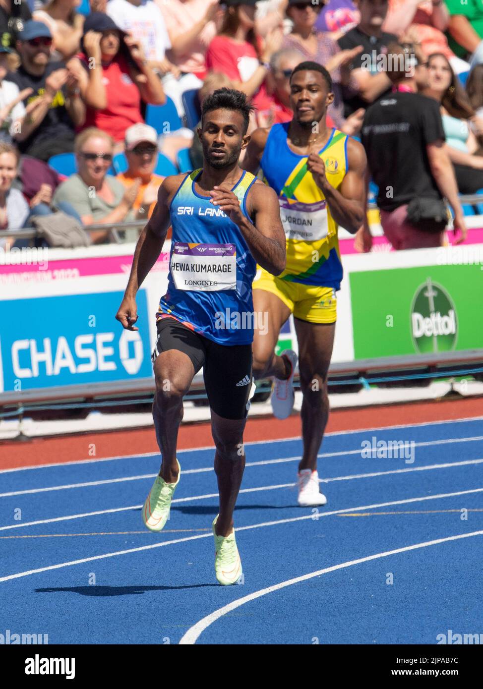 Kalinga Hewa-Kumarage of Sri Lanka competing in the men's 400m heats at the Commonwealth Games ...