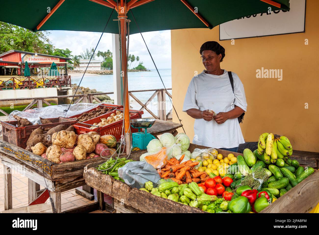 Street Vendor for fruits and vegetables, Speightstown, Barbados ,Caribbean Stock Photo - Alamy