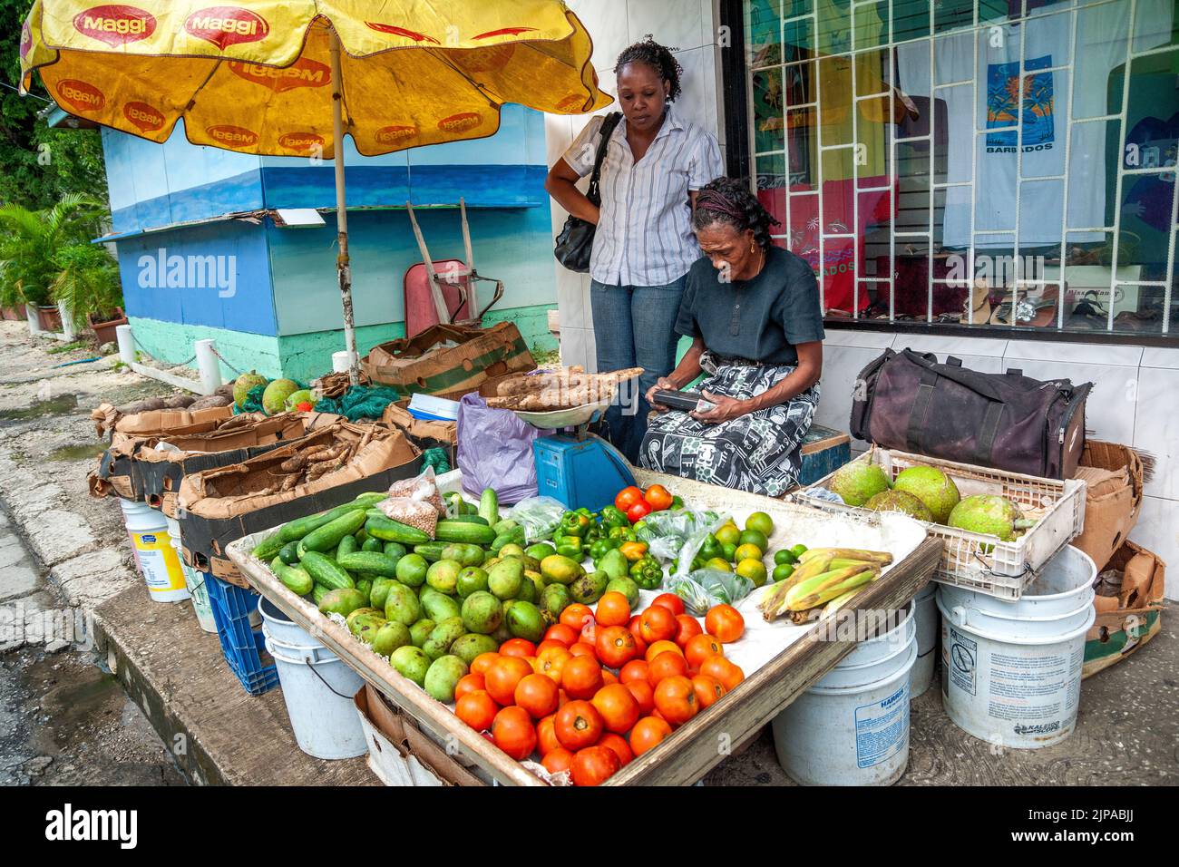 Street Vendor for fruits and vegetables, Speightstown, Barbados ...