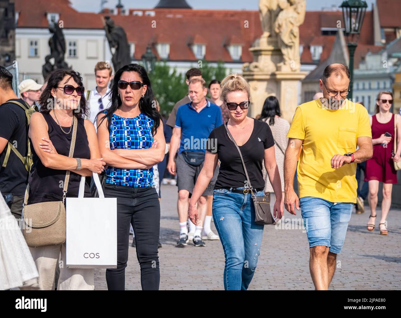 Prague, Czech Republic - June 2022: Crowds of tourist people walking ...