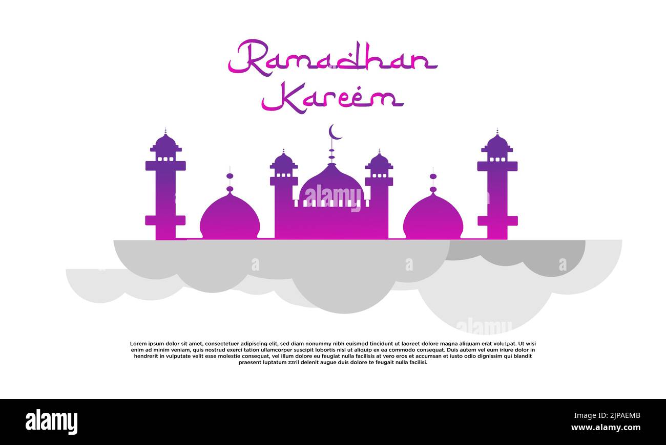 A purple Ramadan mosque card on white background with writings Stock ...