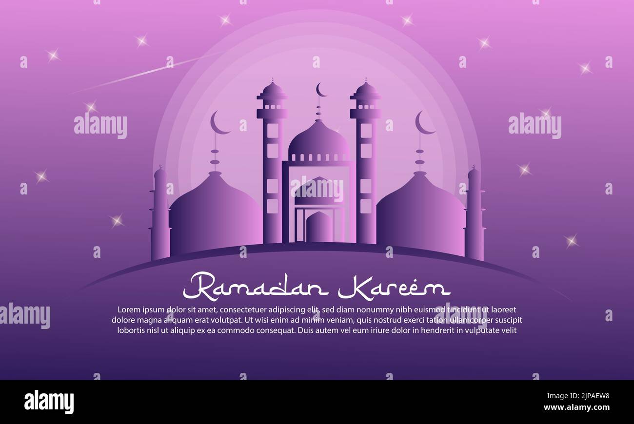 A purple Ramadan mosque card with writing on the bottom Stock Vector ...