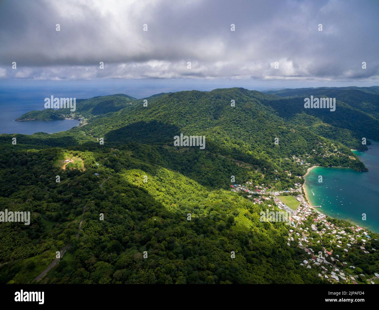 Drone pictures of coastline and end of the Main Ridge of Tobago's North ...