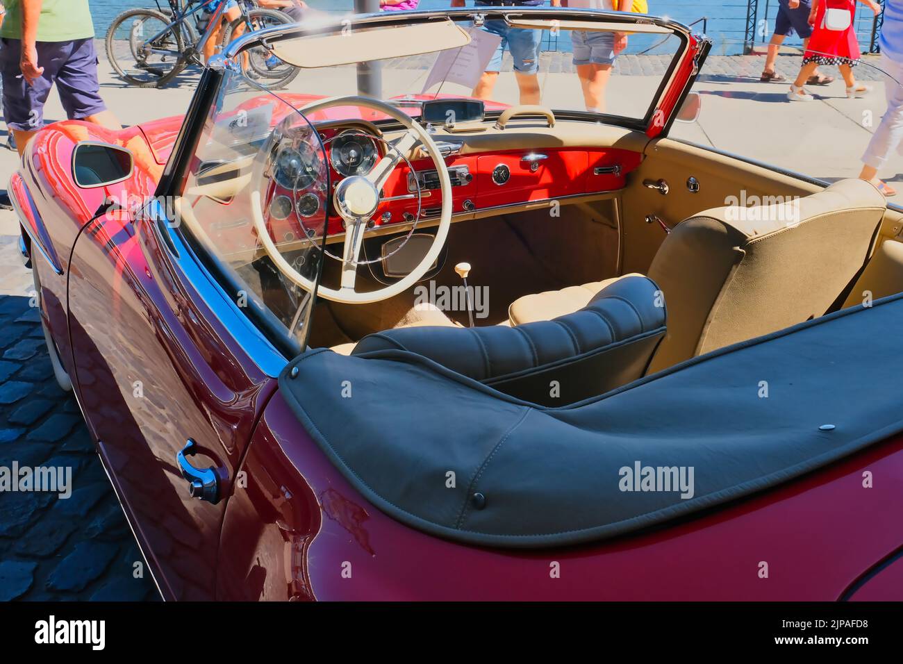 Mercedes 190 SL convertible, roadster in red from the fifties at the ...