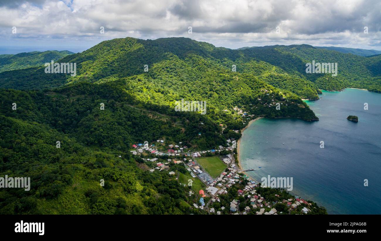 Drone pictures of coastline and end of the Main Ridge of Tobago's North ...