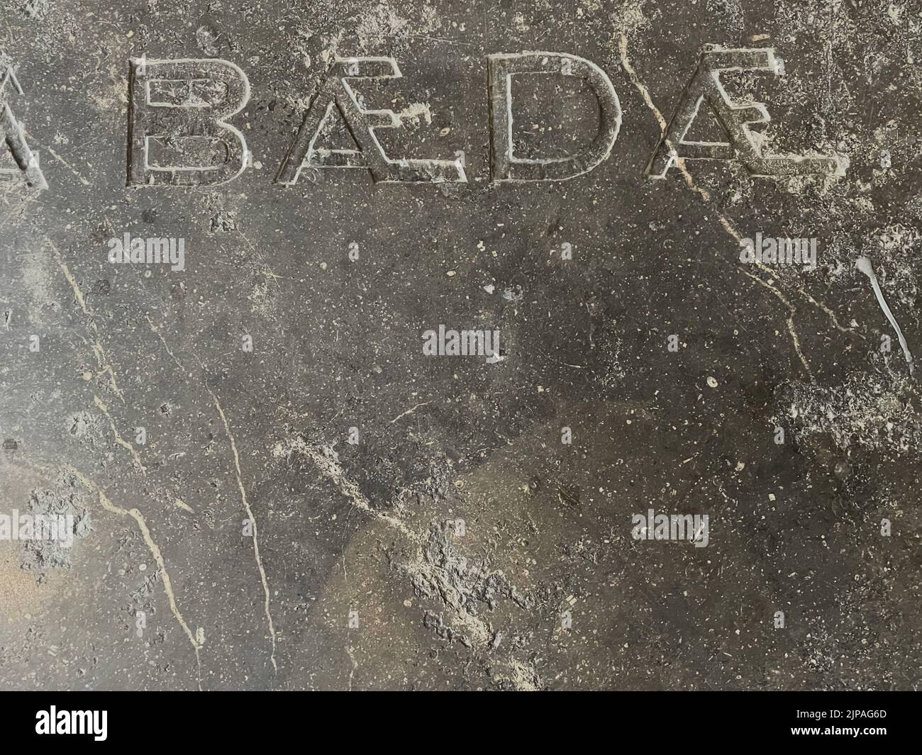 The name Bede on the tomb of the Venerable Bede, in Durham cathedral ...